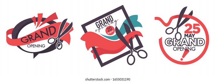 Grand Opening Symbol Scissors Cutting Ribbon Stock Vector (Royalty Free ...