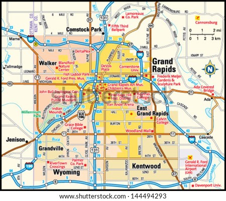 Grand Rapids Michigan Area Map Stock Vector (Royalty Free) 144494293 ...