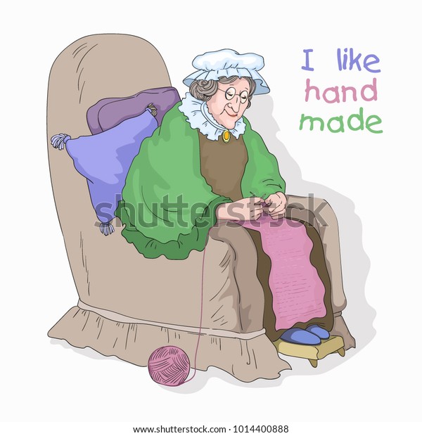 Grandma Knitting Drawing Handmade Stock Vector (Royalty Free) 1014400888
