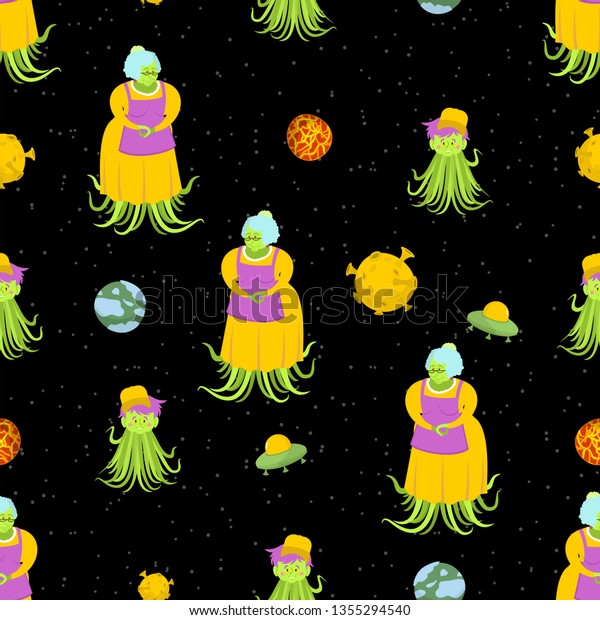 Grandmother Alien Grandson Pattern Seamless Green: vector de stock ...