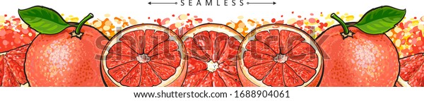 Grapefruit Seamless Panorama Border Drawing Red Stock Vector (Royalty ...