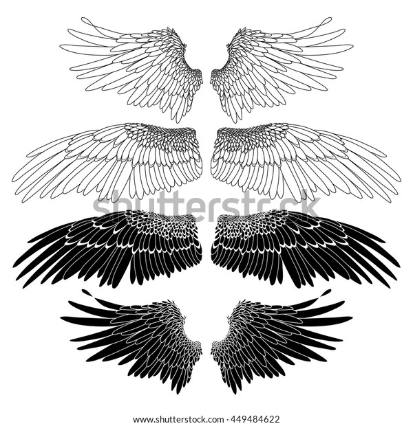 Graphic Collection Wings Drawn Line Art Stock Vector (Royalty Free ...