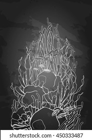 Graphic Coral Reef Drawn Line Art Stock Vector (Royalty Free) 458524006 ...