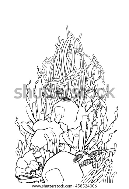 Graphic Coral Reef Drawn Line Art Stock Vector (Royalty Free) 458524006 ...