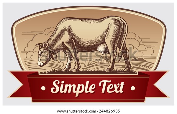 Graphic Cow Label Design Stock Vector (Royalty Free) 244826935 ...