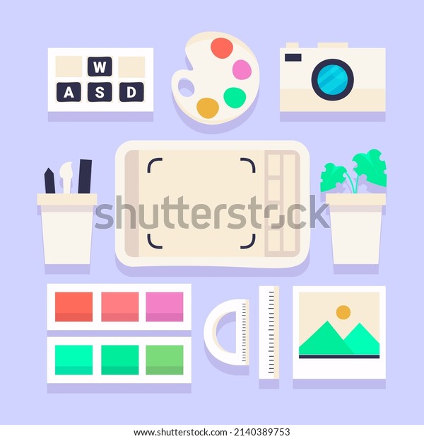Graphic Designer Items Tools Office Various Stock Vector (Royalty Free ...