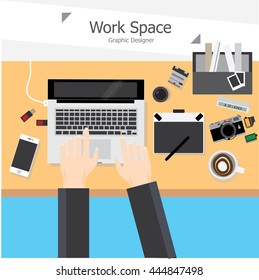 Graphic Designer Work Space Stock Vector (Royalty Free) 444847498 ...