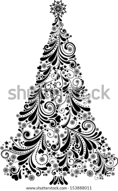 Graphic Elegant Christmas Tree Isolated On Stock Vector (Royalty Free ...