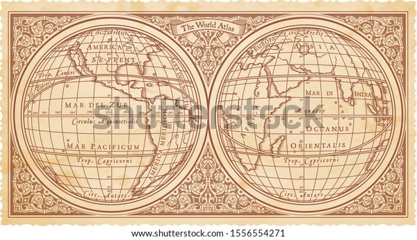 Graphic Illustration Ancient Atlas Map World Stock Vector (Royalty Free ...