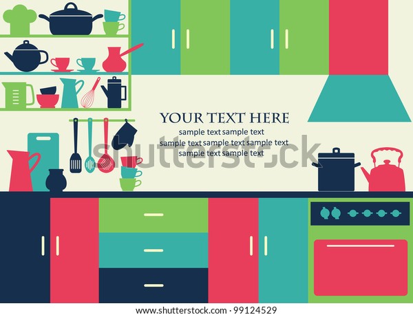 Graphic Kitchen Interior Card Vector Illustration Stock Vector (Royalty ...