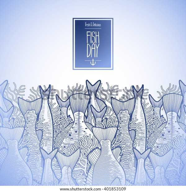 Graphic Ocean Fish Drawn Line Art Stock Vector (Royalty Free) 401853109