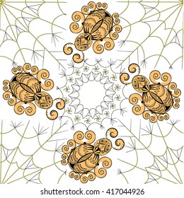 Graphic Pattern Gold Spiders On Web Stock Vector (Royalty Free ...