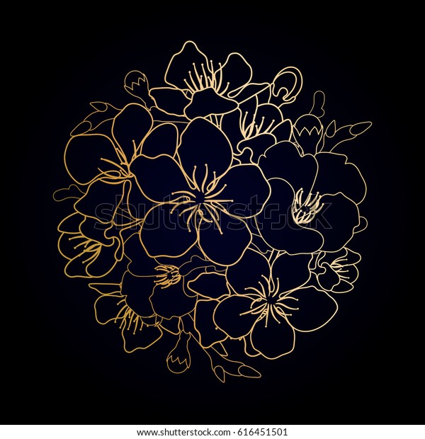 Graphic Sakura Flowers Shape Circle Traditional Stock Vector (Royalty ...