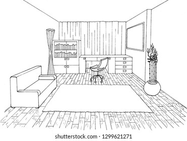 Graphic Sketch Study Room Stock Vector (Royalty Free) 1299621271