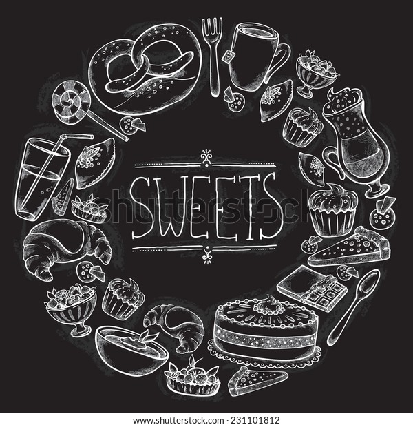 Graphic Sweets Set Chalkboard Style Stock Vector (Royalty Free) 231101812