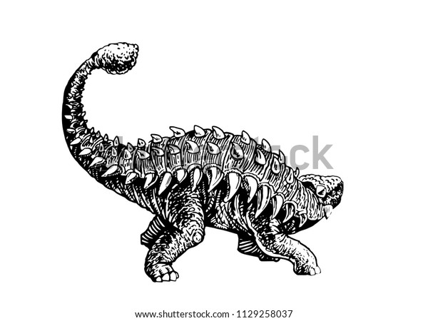 Graphical Ankylosaurus Isolated On White Background Stok Vektör ...