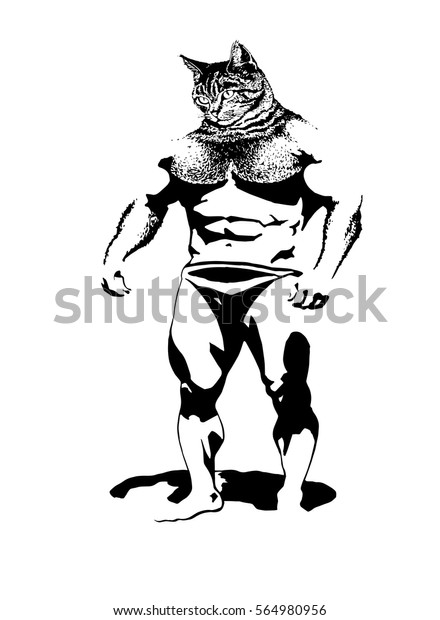 Graphical Bodybuilder Head Cat Sport Logo Stock Vector (Royalty Free ...
