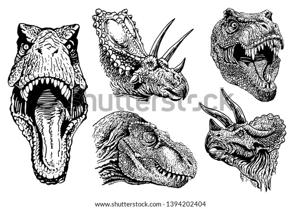 Graphical Dinosaur Portraits Isolated Vector Illustration Stock Vector ...