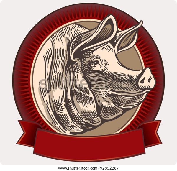 Graphical Pig Frame Label Design Stock Vector (Royalty Free) 92852287 ...