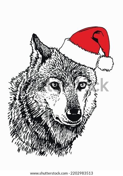 Graphical Portrait Wolf Santa Claus Red Stock Vector (Royalty Free ...