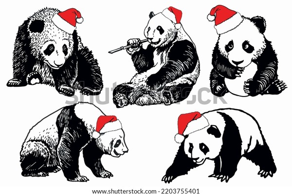 Graphical Set Cute Pandas Santa Claus Stock Vector (Royalty Free ...