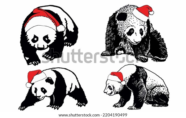 Graphical Set Cute Pandas Santa Claus Stock Vector (Royalty Free ...