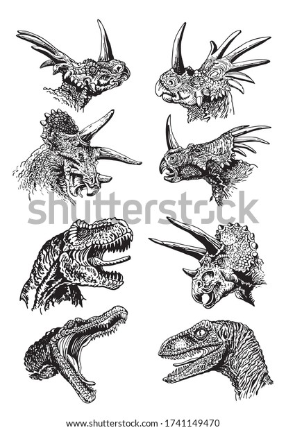 Graphical Set Dinosaur Portraits Isolated On Stock Vector (Royalty Free ...