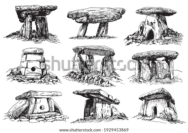 Graphical Set Dolmens On White Backgroundvector Stock Vector (Royalty ...