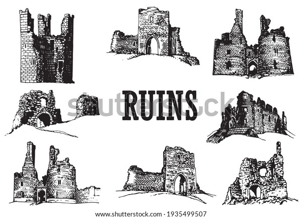 Graphical Set Ruins On White Background Stock Vector (Royalty Free ...
