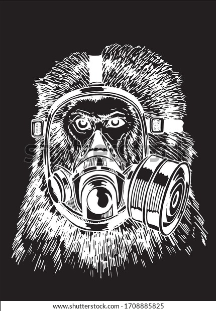 Graphical Sketch Monkey Gas Mask Isolated Stock Vector (Royalty Free ...