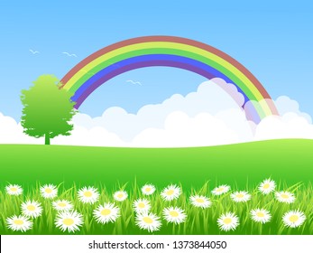 Grass Field Rainbow Stock Vector (Royalty Free) 1373844050 | Shutterstock
