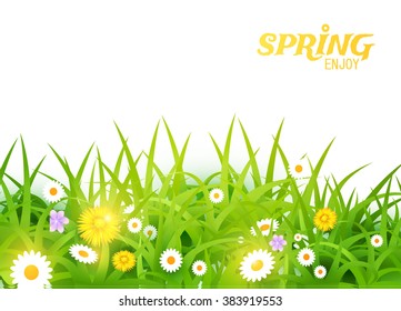 Grass Flowers Background Spring Design Bright Stock Vector (Royalty ...