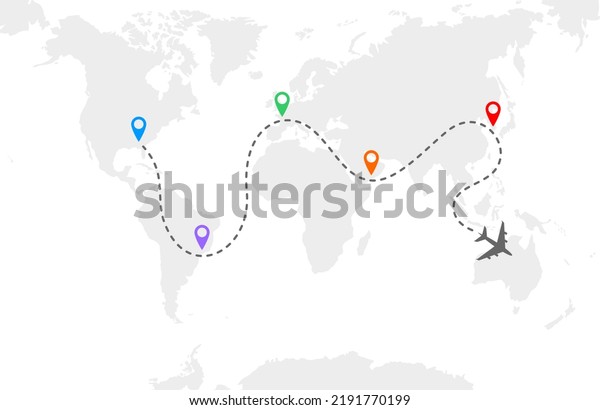 Gray Airplane Flying Over World Map Stock Vector (Royalty Free ...