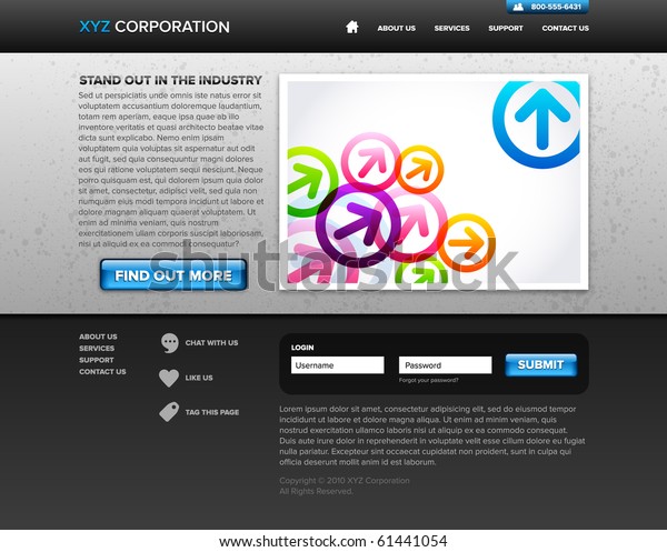 Gray Blue Dark Website Homepage Design 스톡 벡터(로열티 프리) 61441054 ...