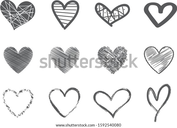 Gray Heart Vector Set Hand Drawn Stock Vector (Royalty Free) 1592540080 ...