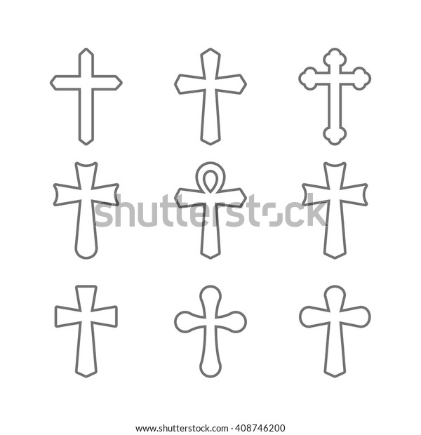 Gray Line Art Crosses Icons Set Stock Vector (Royalty Free) 408746200