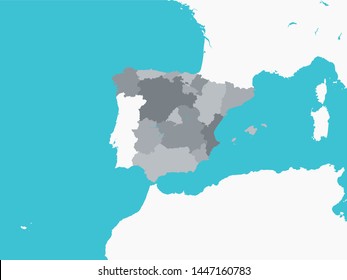 Gray Map Regions Spain Surrounding Terrain Stock Vector (Royalty Free ...