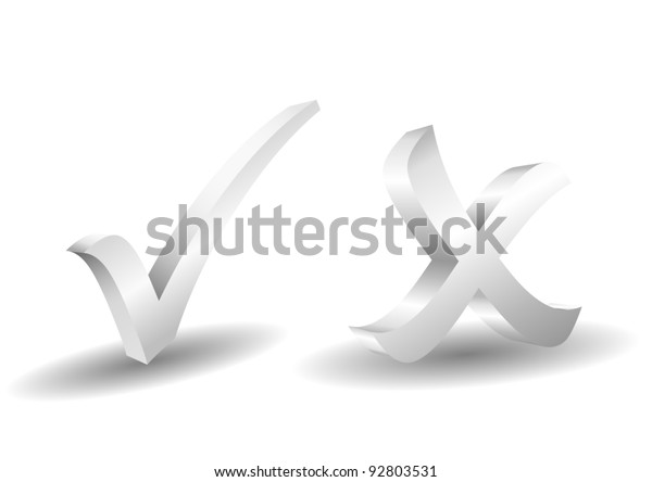 grayscale 3d check and x symbol