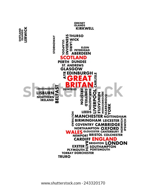 Great Britain City Map Tag Cloud: เวกเตอร์สต็อก (ปลอดค่าลิขสิทธิ์ ...