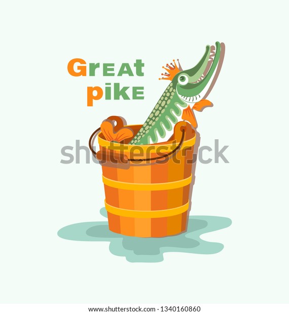 Great Talking Pike Golden Crown Wooden Stock Vector (Royalty Free ...