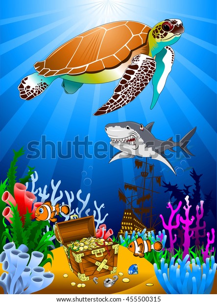 Great Tortoise Pirate Guarding Treasure Vector Stock Vector (Royalty ...