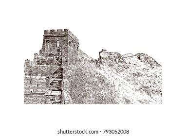 Great Wall China Hand Drawn Sketch Stock Vector (Royalty Free ...