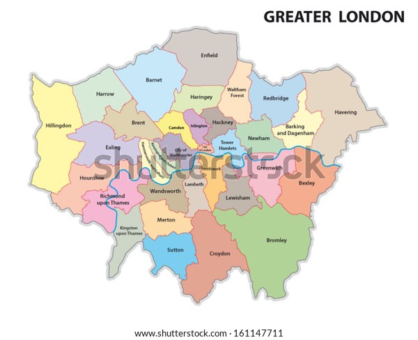 Greater London Administrative Map Stock Vector (Royalty Free) 161147711