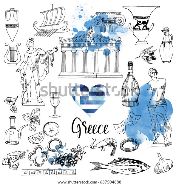 Greece Hand Drawn Vector Set Stock Vector (Royalty Free) 637504888
