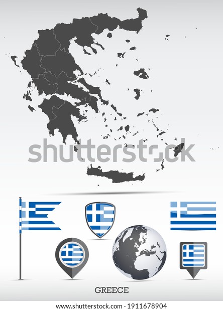 Greece Map Flag Set Detailed Country Stock Vector (Royalty Free ...