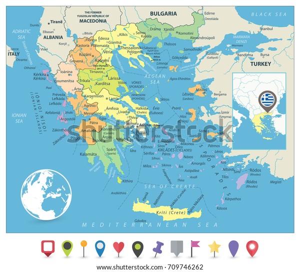 Greece Political Map Flat Map Markers 库存矢量图（免版税）709746262 | Shutterstock