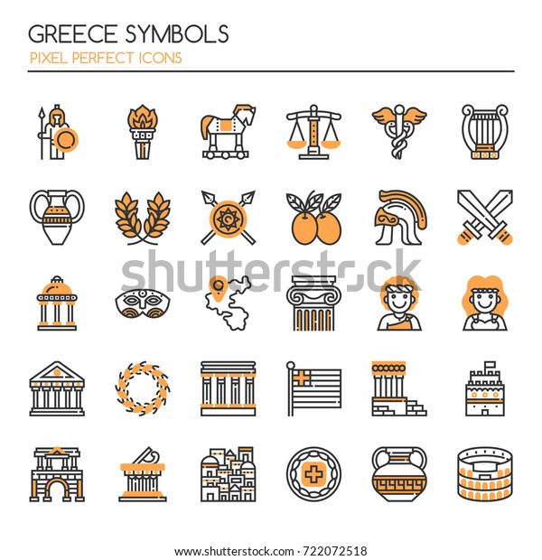 Greece Symbols Thin Line Pixel Perfect 스톡 벡터(로열티 프리) 722072518