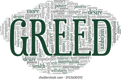 Greed Vector Illustration Word Cloud Isolated Stock Vector (Royalty ...