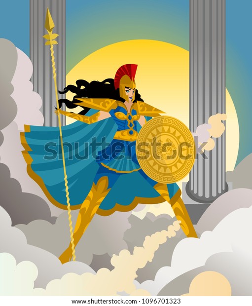 Greek Athena Powerful Warrior Stock Vector (Royalty Free) 1096701323