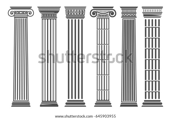 Greek and Roman columns set, temple building element, elegant ...